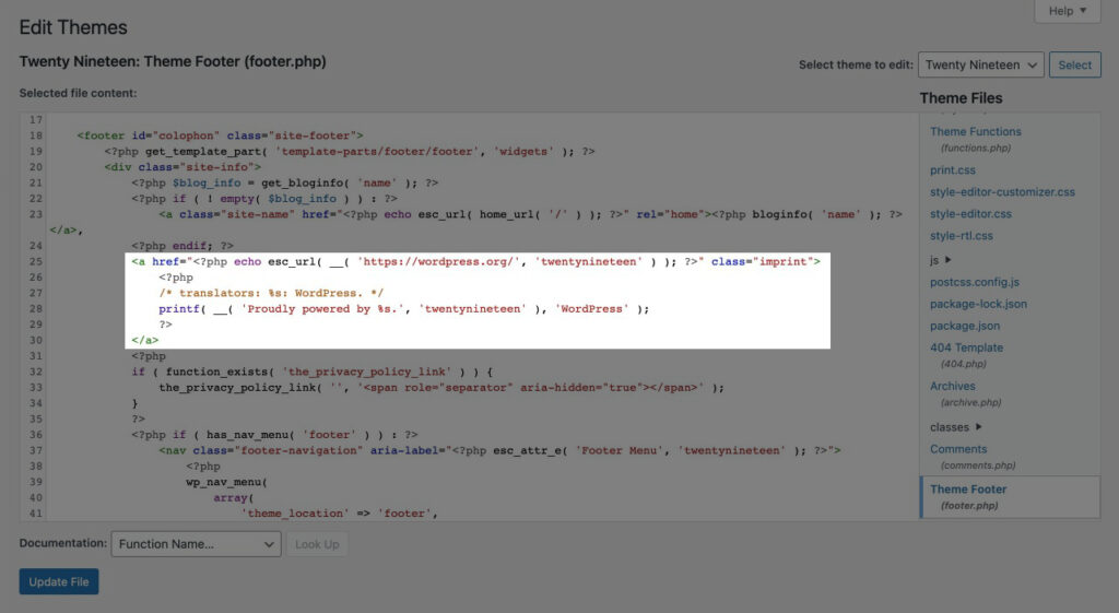 Remove Powered by WordPress Links on the Default Themes